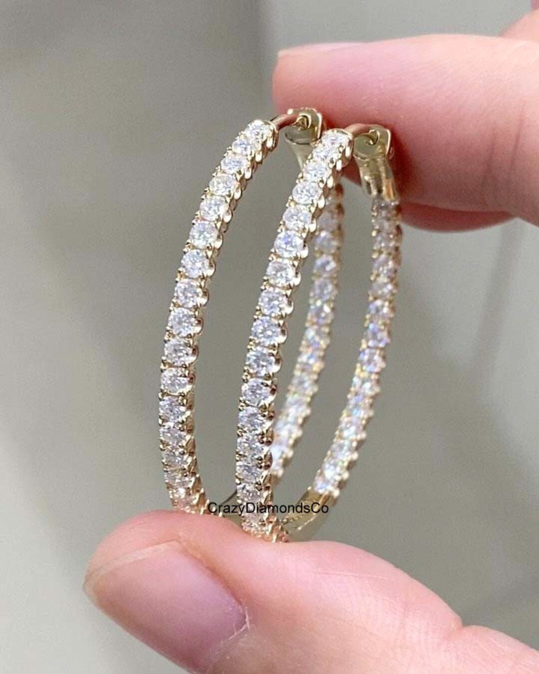 Big Diamond Hoop, Lab Diamond Inside Out Hoop Earrings, 1.80 MM Round ...