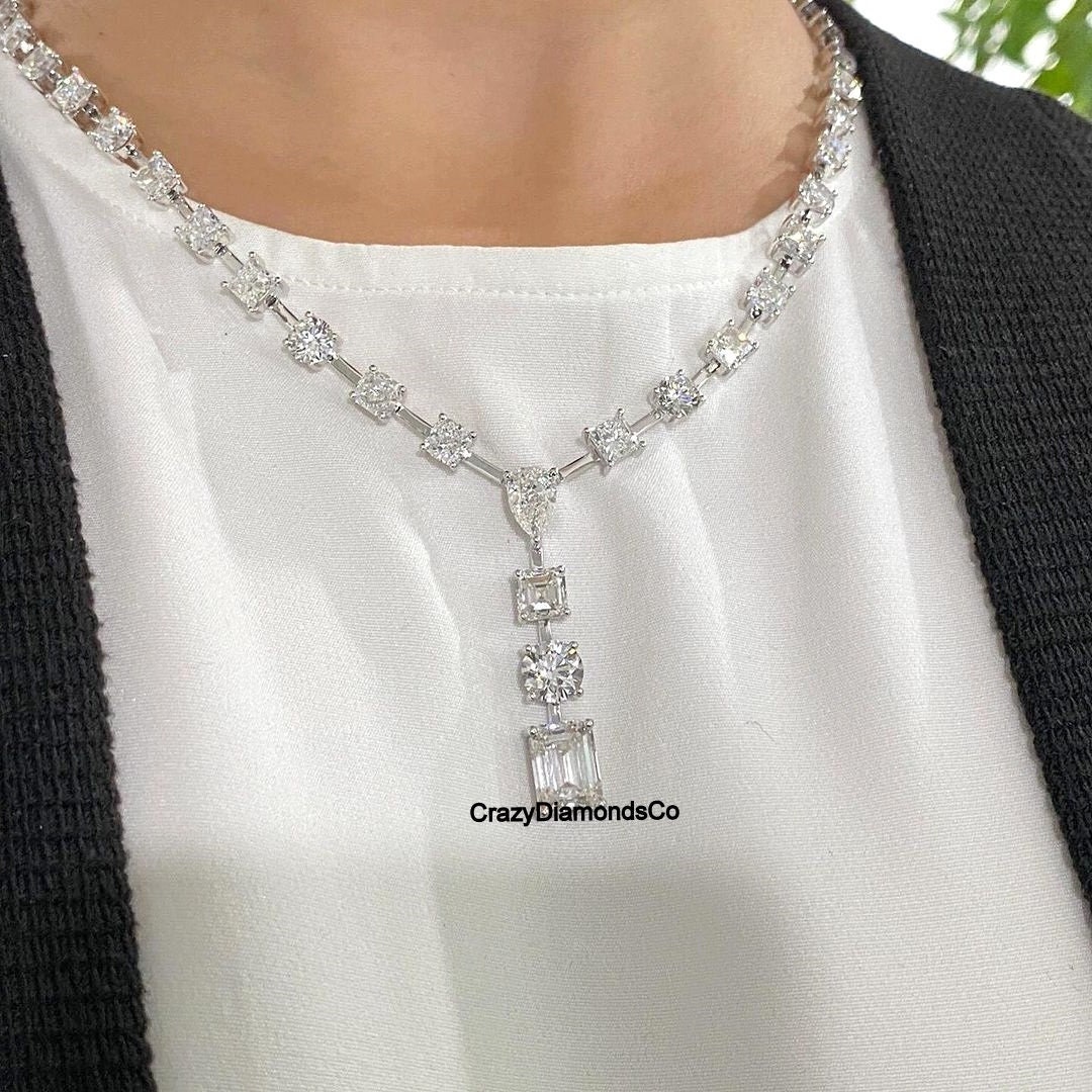 Multi Shape Diamond Necklace, Distance Diamond Colorless Moissanite ...