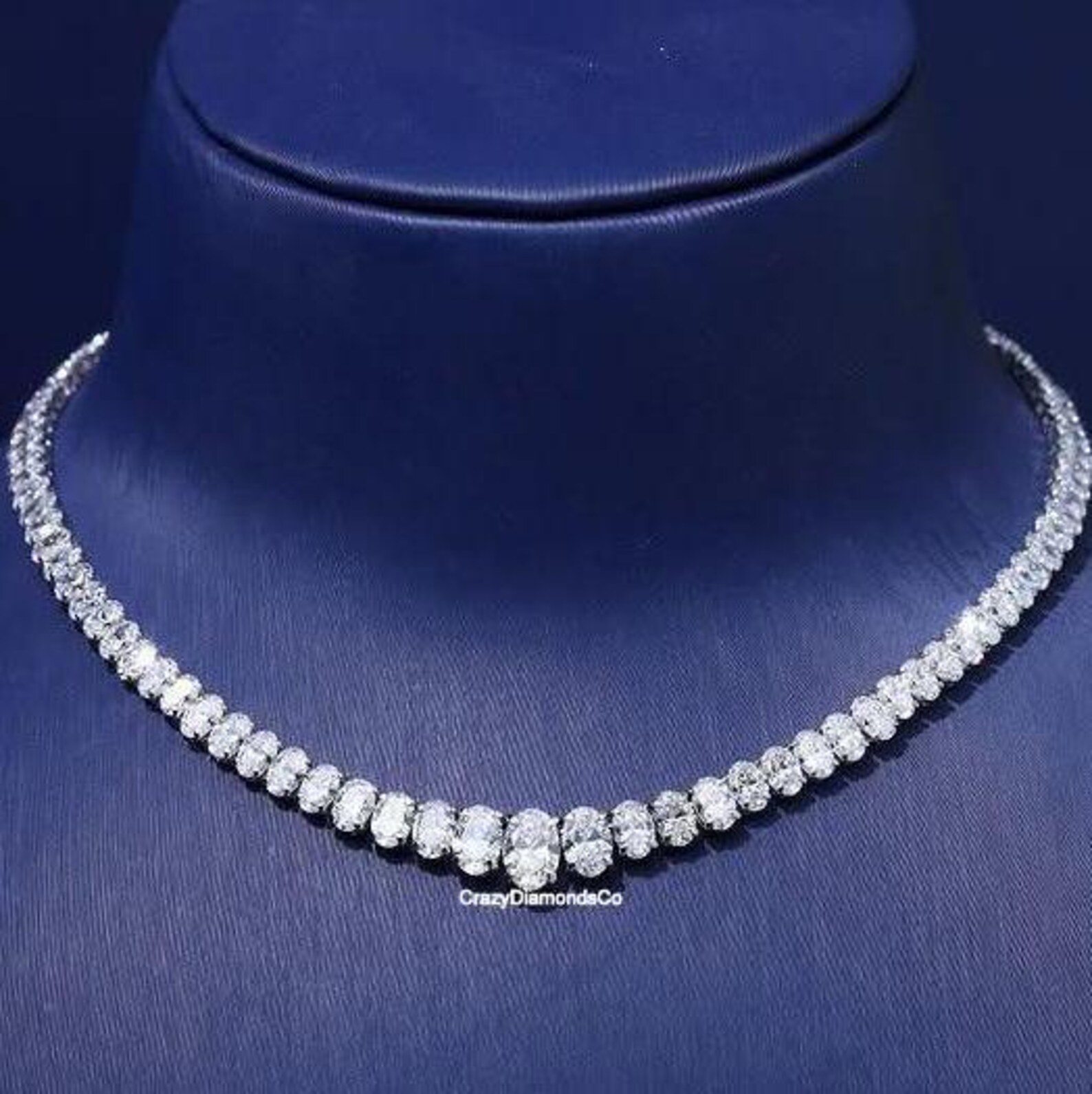Graduating Diamond Necklace, Oval Cut Moissanite Diamond Necklace ...