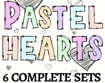 Pastel Hearts Alphabet Letters PNG Bundle, Pink Orange Yellow Green ...