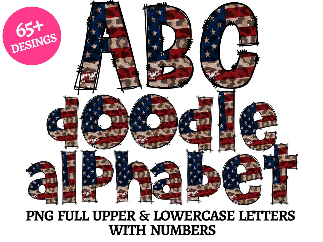 USA Alphabet Letters PNG Bundle, Patriotic American Flag Doodle Letters ...
