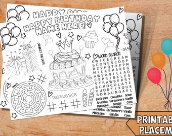 Birthday Party Coloring Placemat for Kids Personalized Template ...