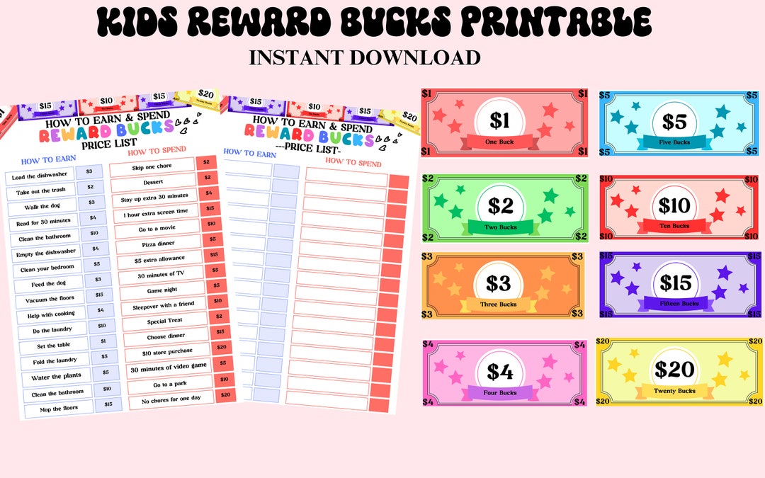 Kids Reward Bucks Printable Mom Bucks PDF Kids Reward System Rewards ...