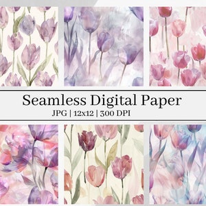 Watercolor Tulips Seamless Digital Paper Floral Seamless Printable ...