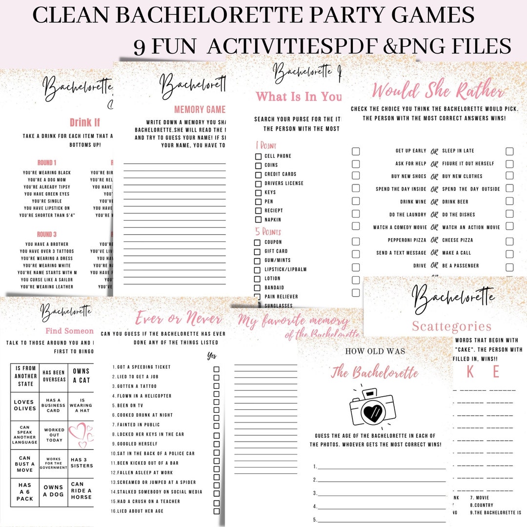 9 Clean Bachelorette Games Hen Do Games Bachelorette Games Printables ...