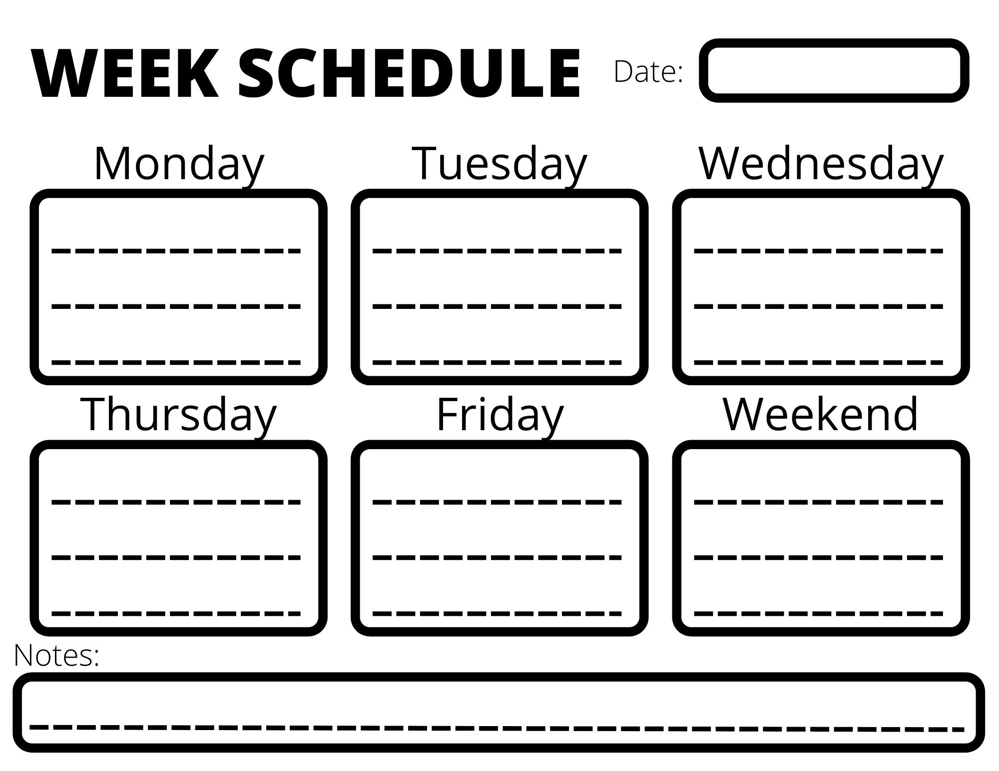 Week Schedule Black and White - Download - Etsy