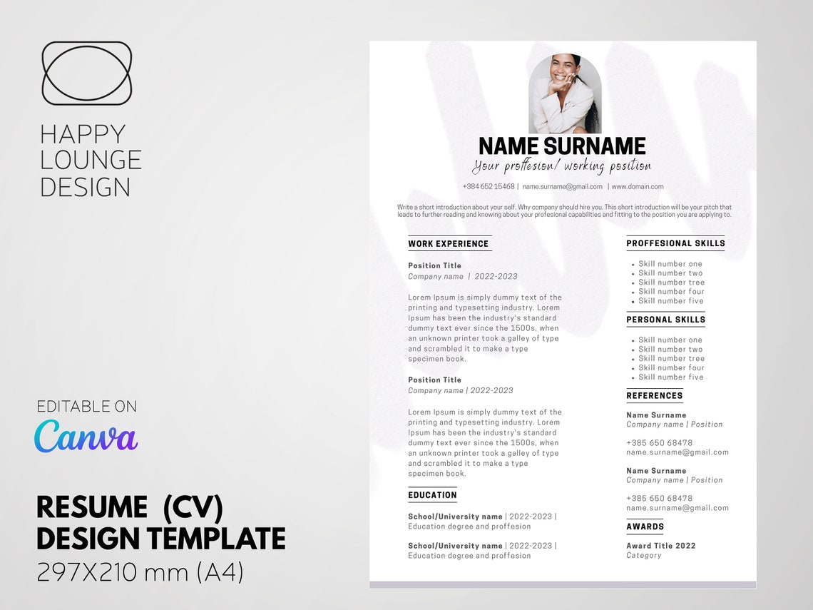 DIY Editable Modern Resume Design Template, A4 Resume Design, Digital ...
