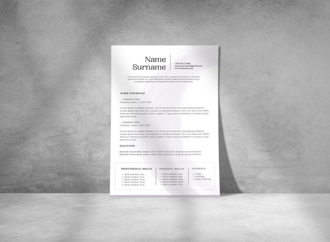 Simple A4 Resume Design Template, DIY Resume Template, Canva Resume ...