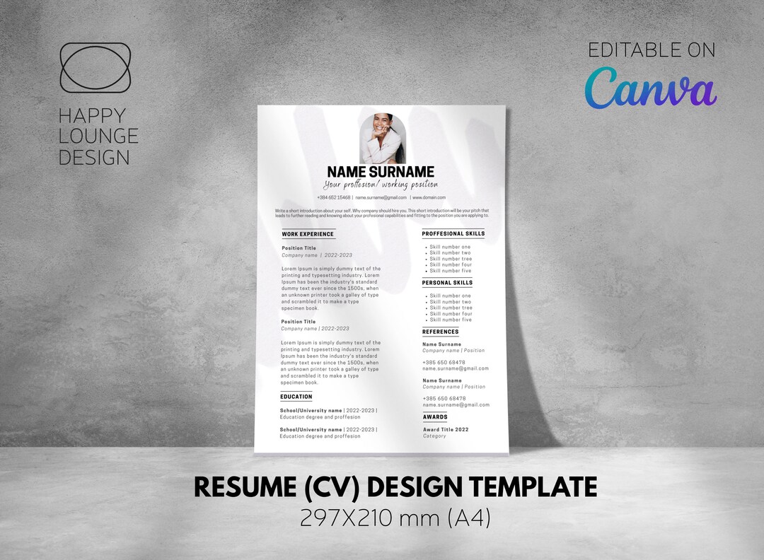 DIY Editable Modern Resume Design Template, A4 Resume Design, Digital ...
