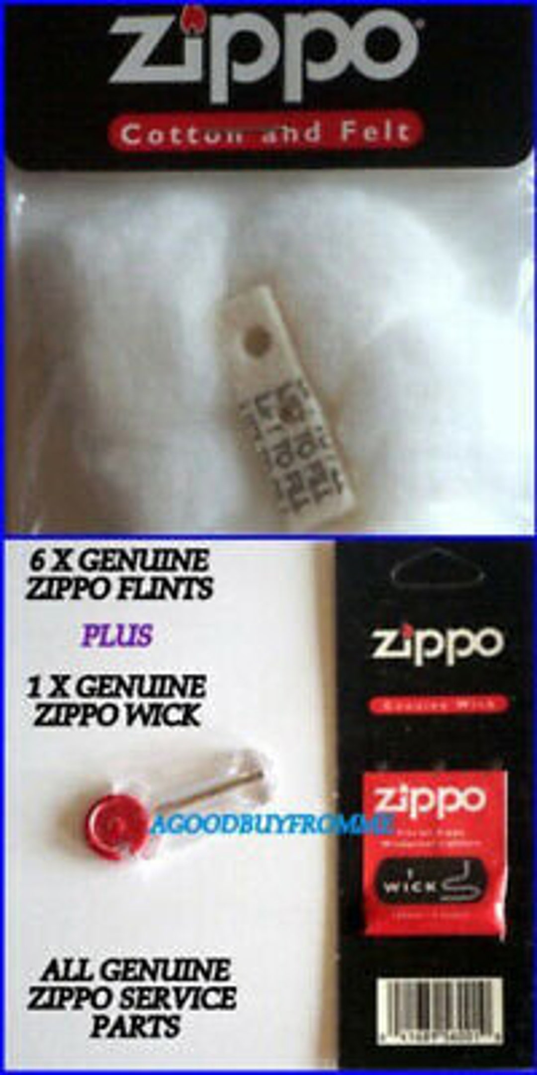 1 X ZIPPO Cotton Lighter Wadding Felt 1 X Wick 6 X Flints Genuine ...