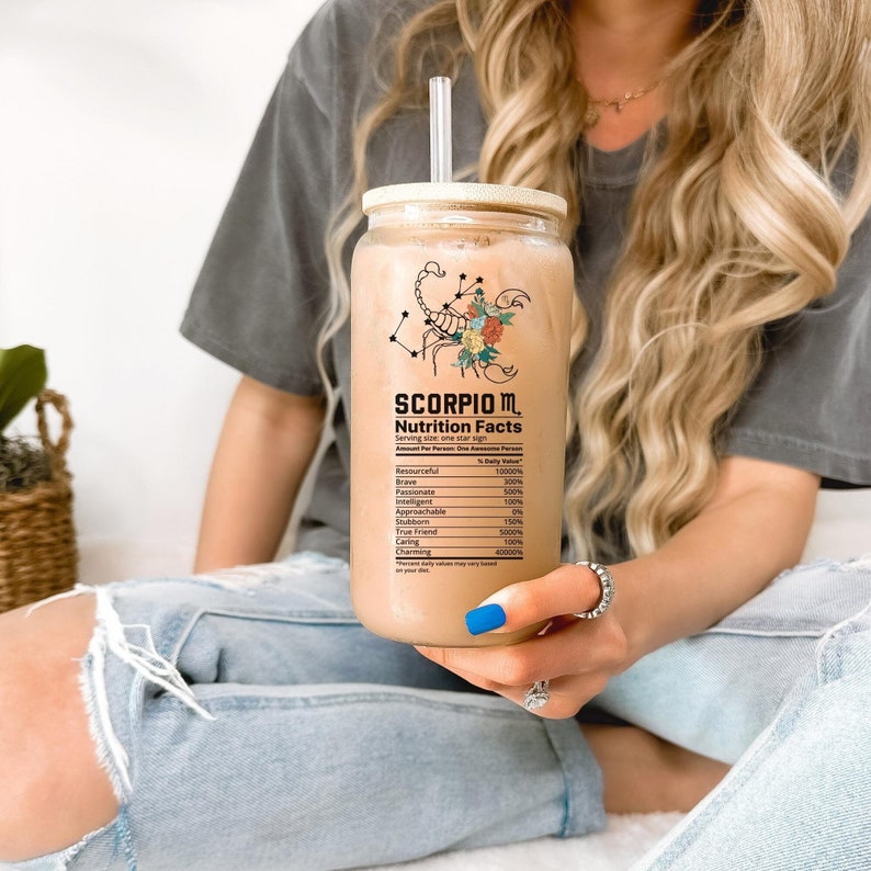 Zodiac Scorpio Sign Nutrition Facts Frosted Cup Tumbler Jar, Christmas ...