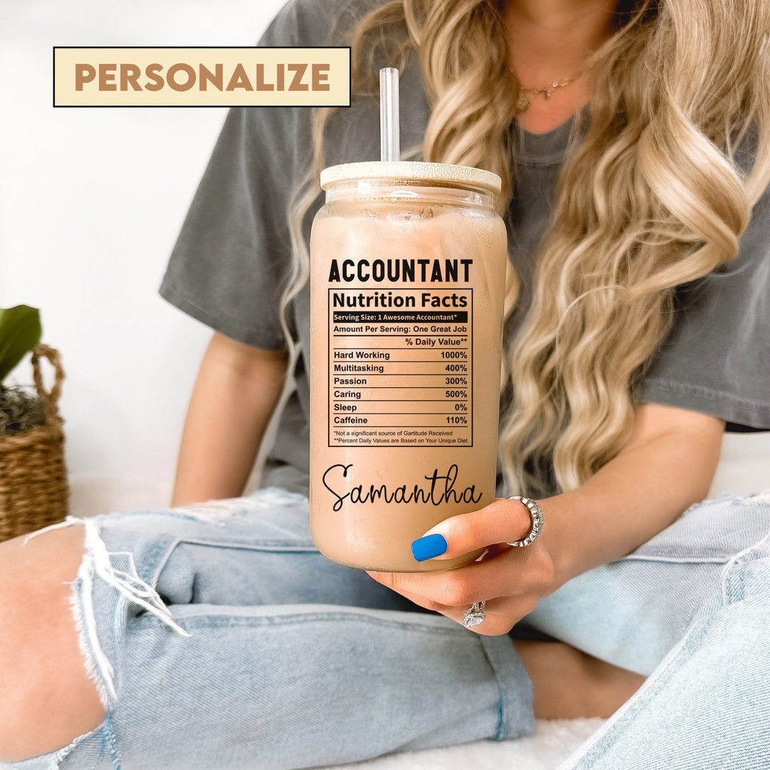 Personalized Accountant Nutrition Facts Frosted Cup Tumbler Jar ...