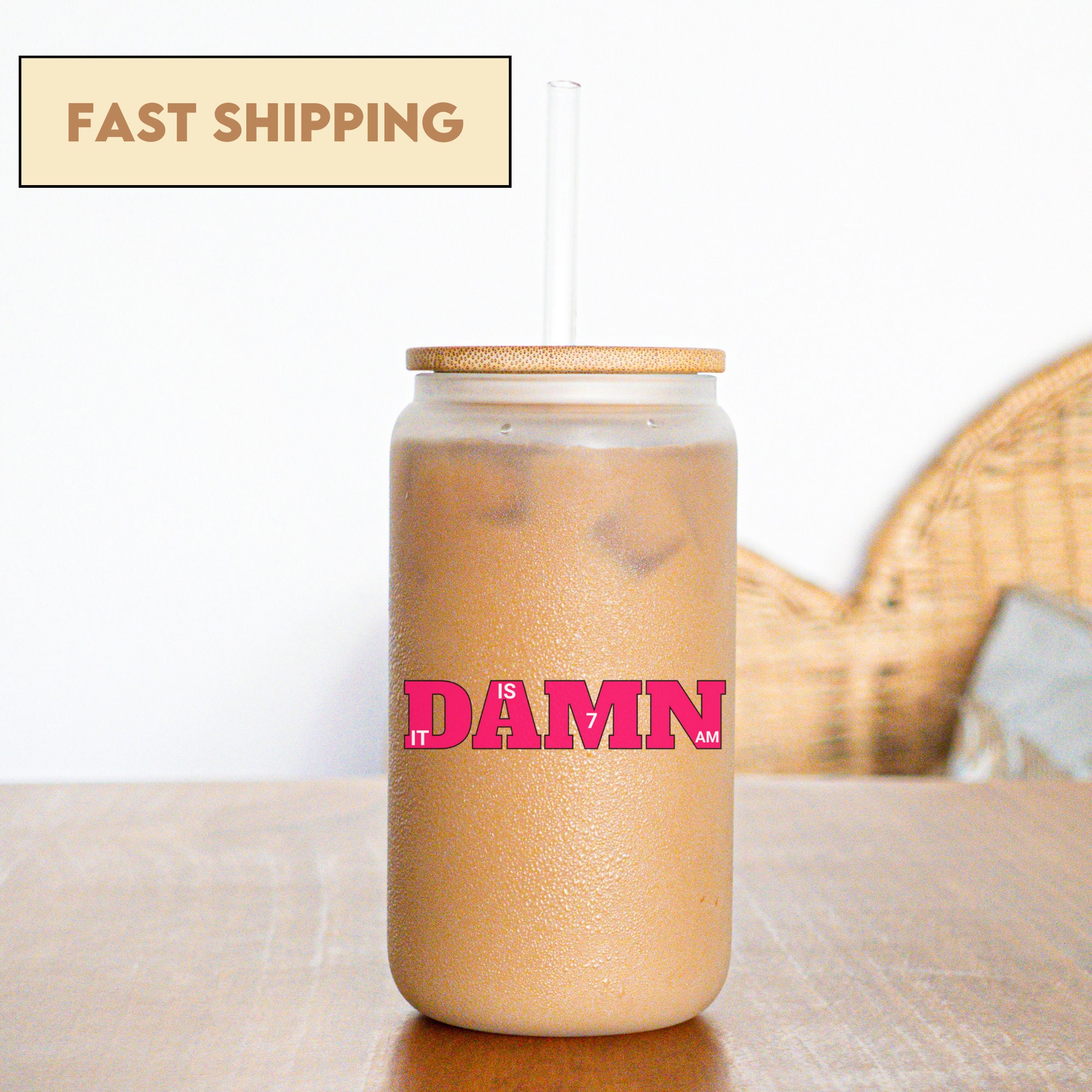 Funny Damn Its 7 Am Frosted Glass Cup Tumbler With Bamboo Lid - Etsy