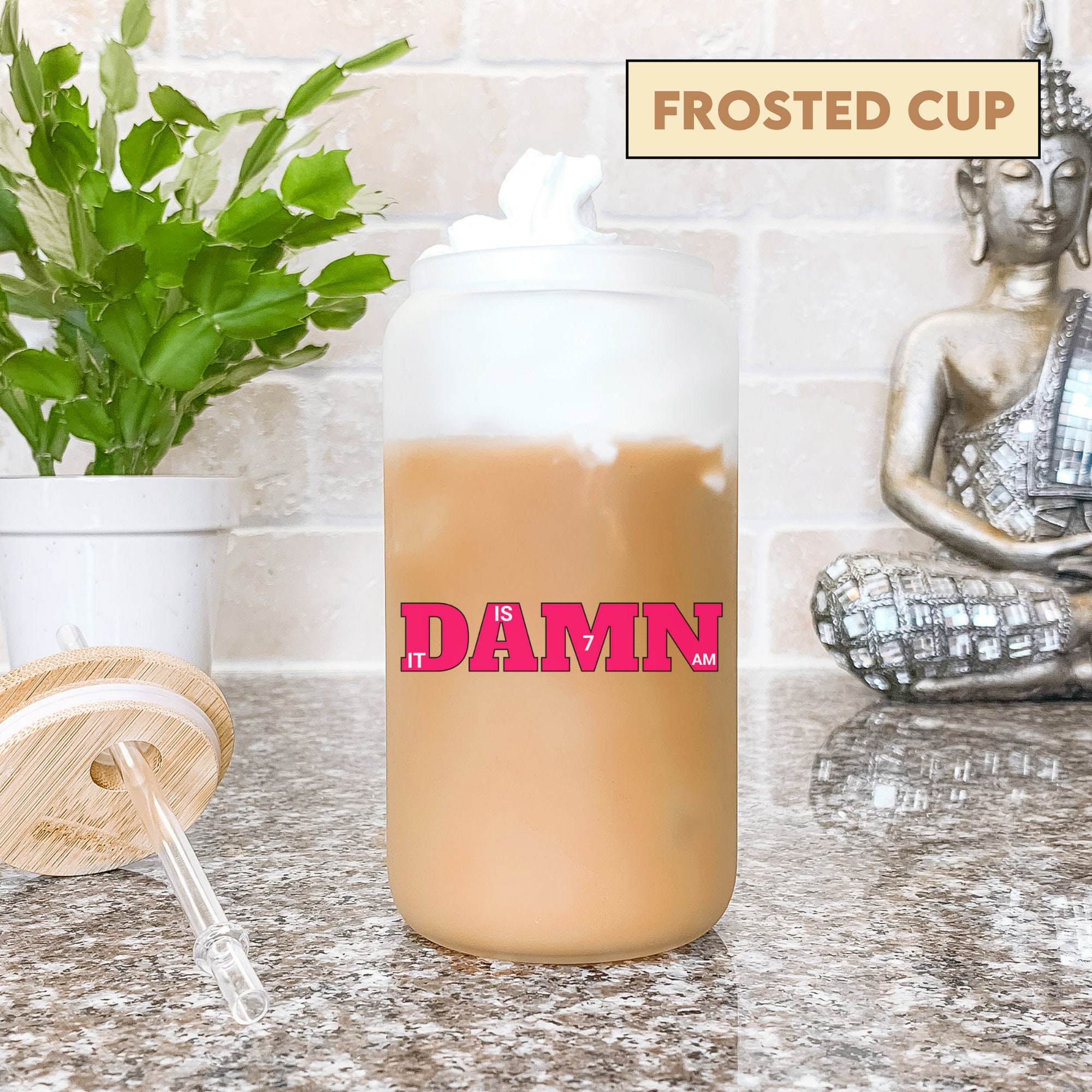 Funny Damn Its 7 Am Frosted Glass Cup Tumbler With Bamboo Lid - Etsy