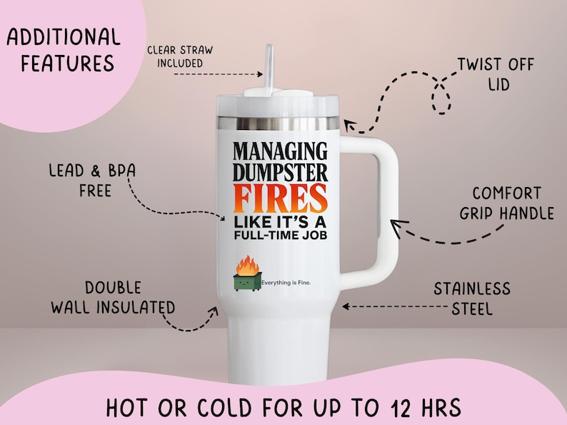 Everything's Fine Funny Dumpster Fire Putter Outer 40oz Tumbler, Gift ...