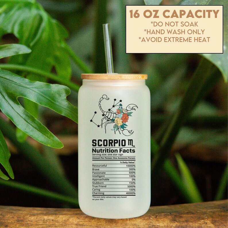 Zodiac Scorpio Sign Nutrition Facts Frosted Cup Tumbler Jar, Christmas ...