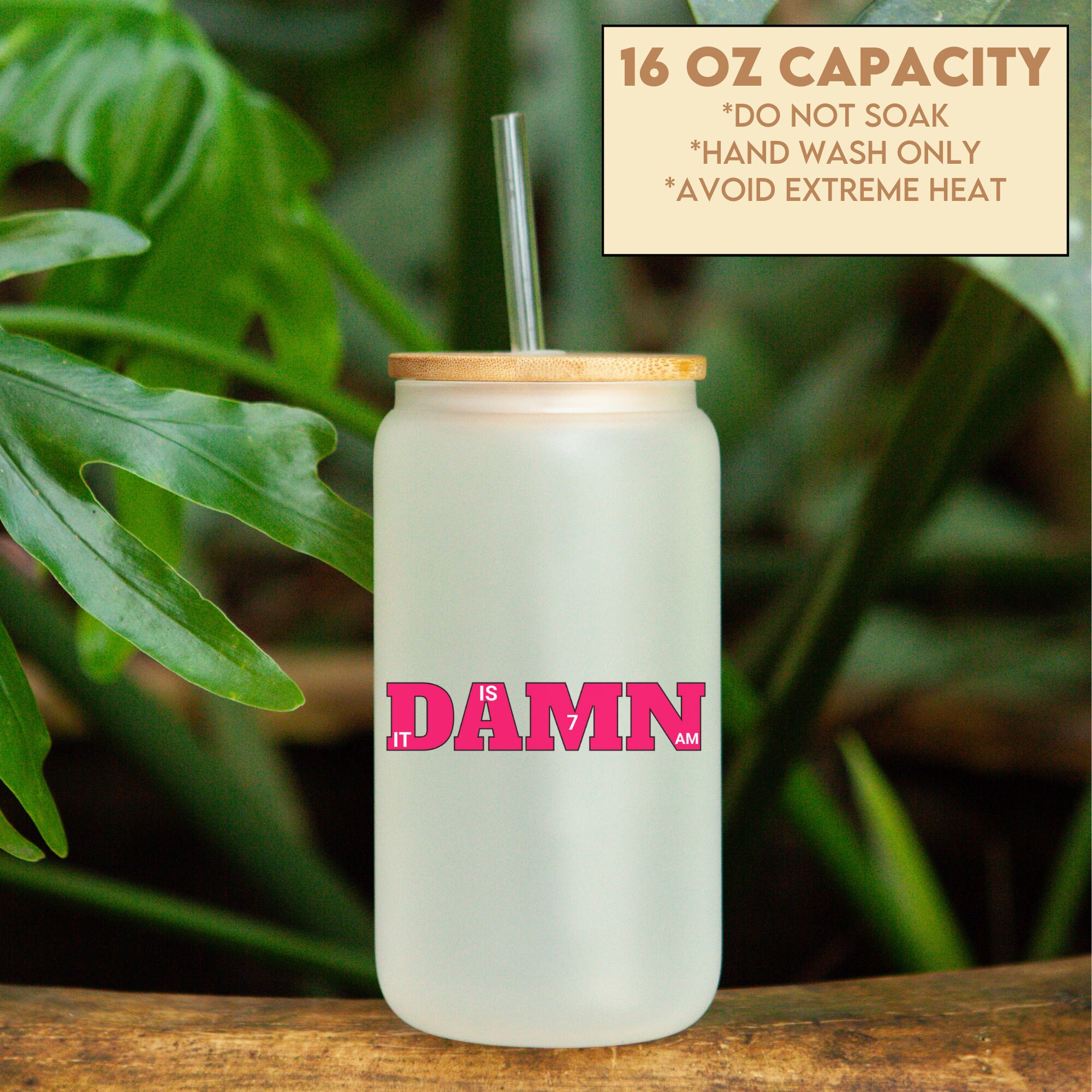 Funny Damn Its 7 Am Frosted Glass Cup Tumbler With Bamboo Lid - Etsy