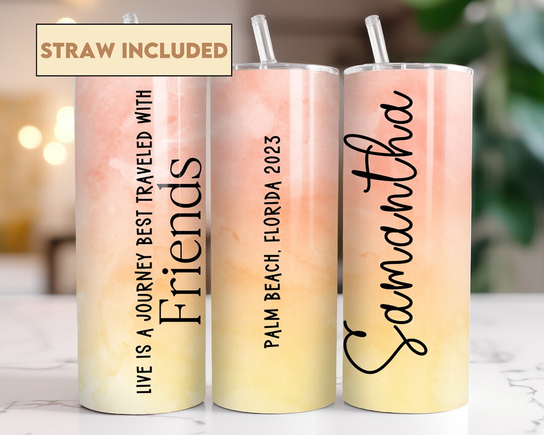 Personalized Girl's Trip Tumbler Gift for Friends, Pink Watercolor Look ...