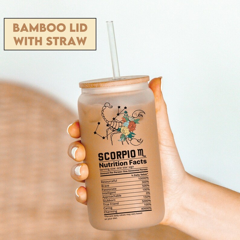 Zodiac Scorpio Sign Nutrition Facts Frosted Cup Tumbler Jar, Christmas ...