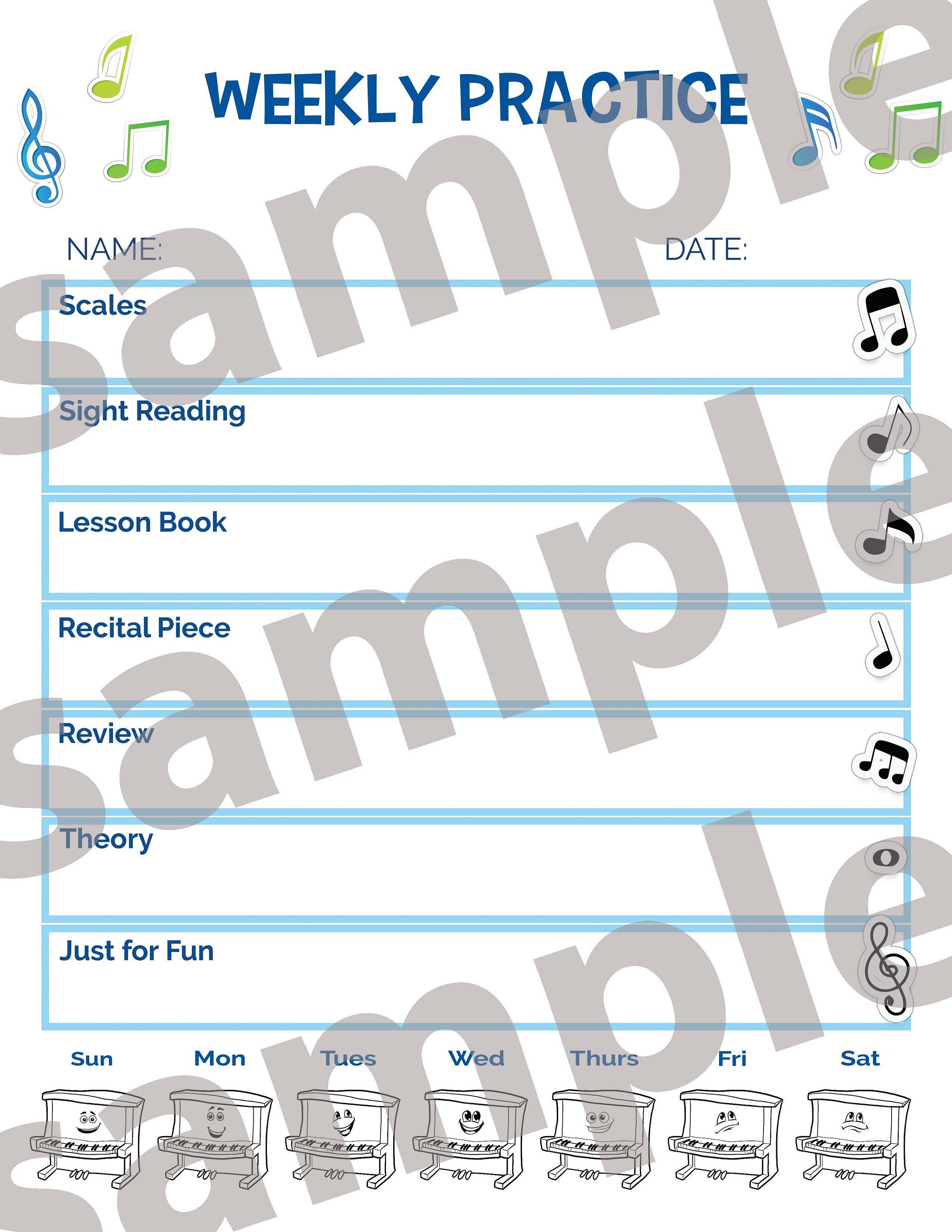 Piano Music Practice Journal Charts and Checklists Printable - Etsy