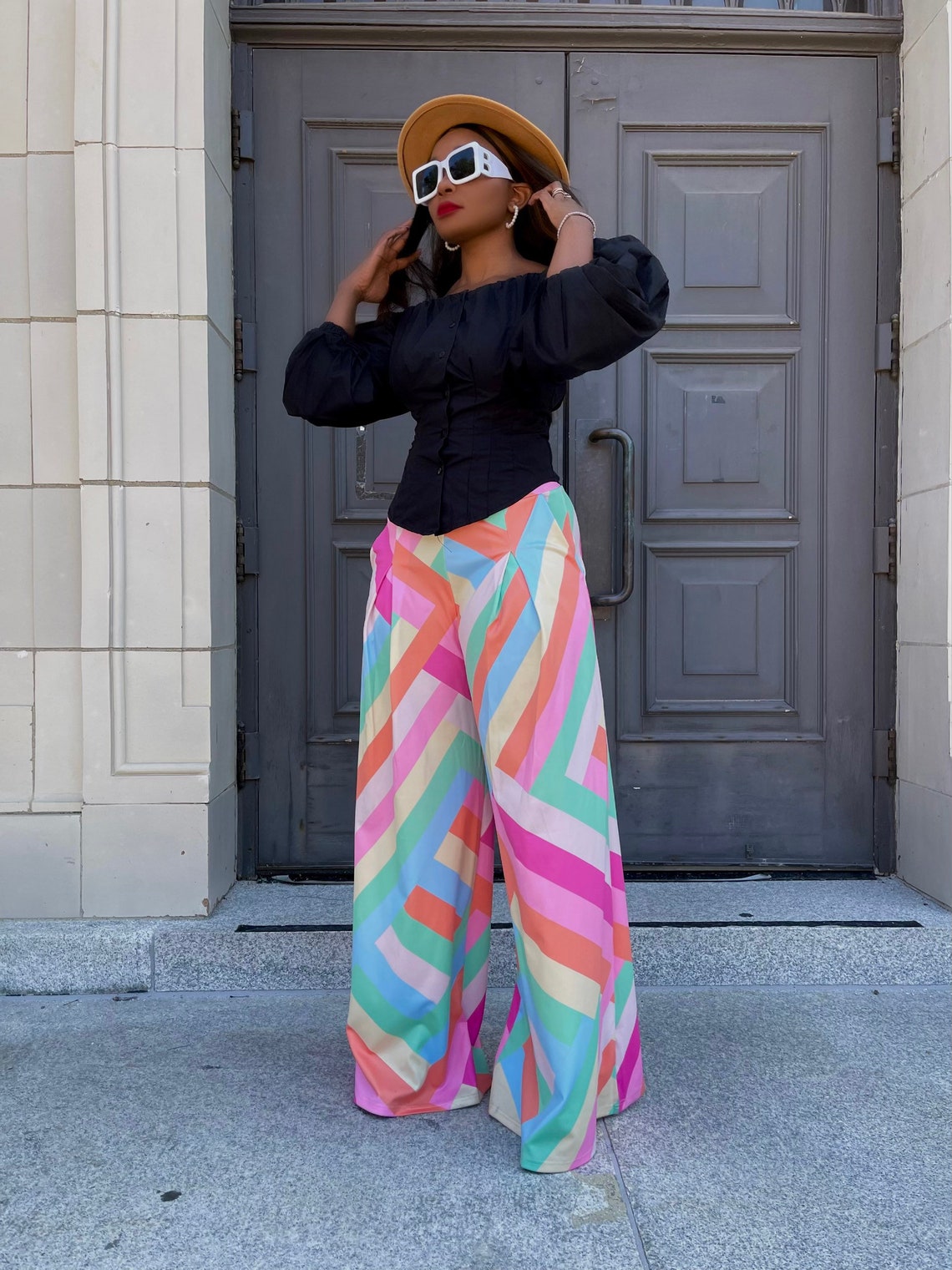 Elegant Loose Print Drape Wide Leg High Quality Stretchy - Etsy