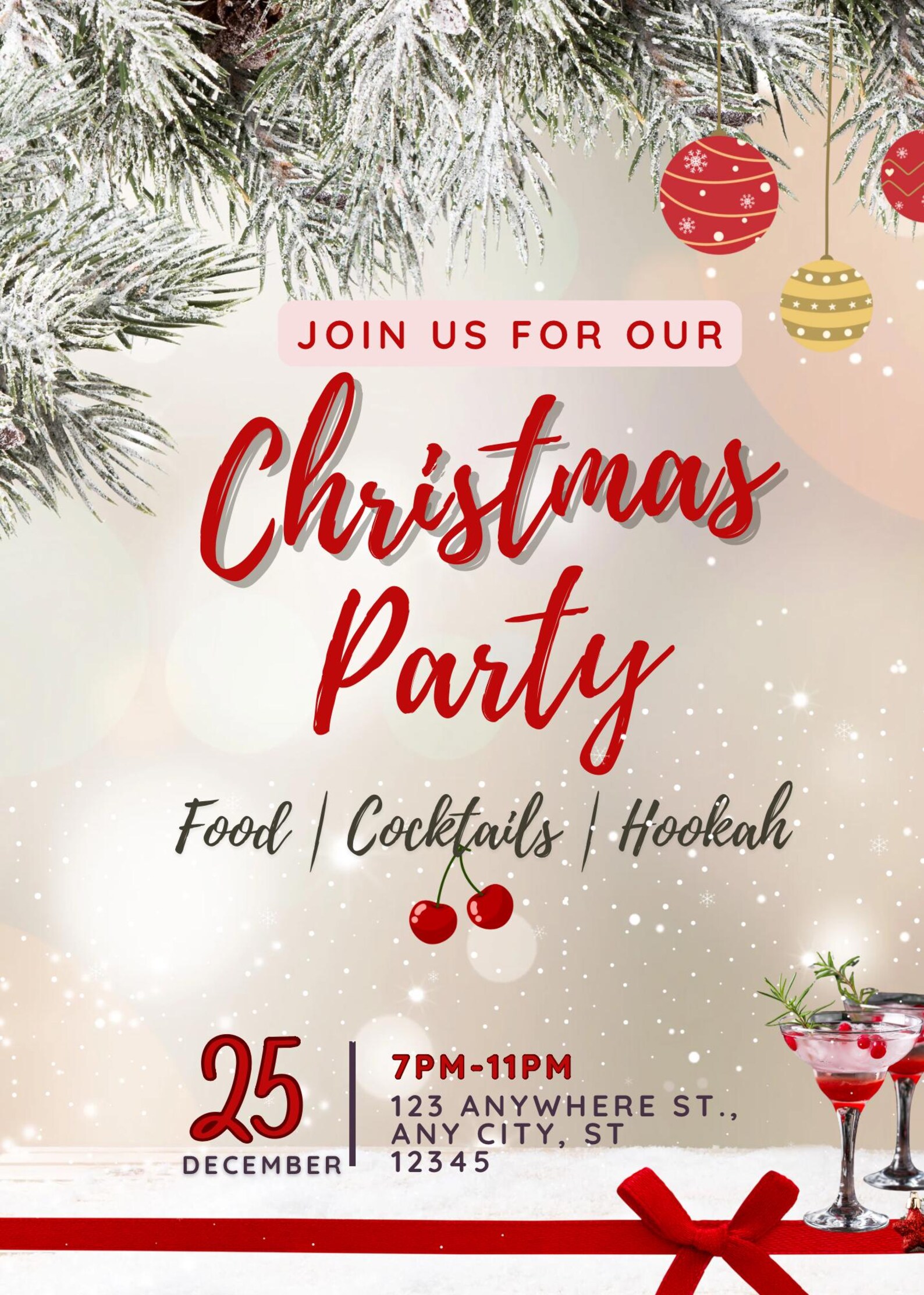 Christmas Party Editable Template Invitation, Holiday Dinner Party ...