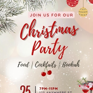 Christmas Party Editable Template Invitation, Holiday Dinner Party ...
