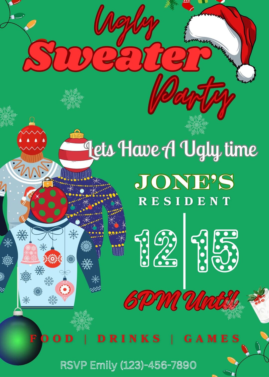 Ugly Sweater Party Invitation: Editable Christmas Template (digital ...