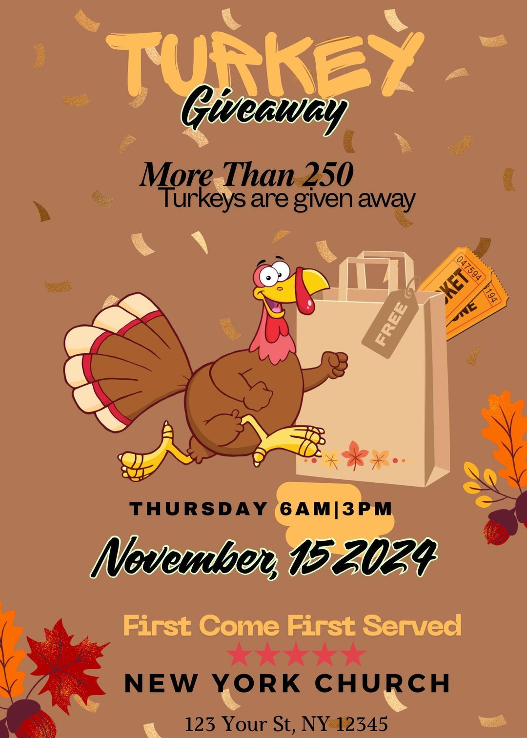Thanksgiving Turkey Giveaway Flyer, Turkey Giveaway Template, Fall ...