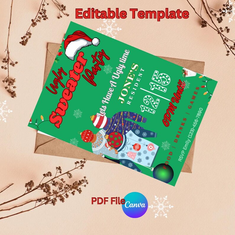 Ugly Sweater Party Invitation: Editable Christmas Template (digital ...