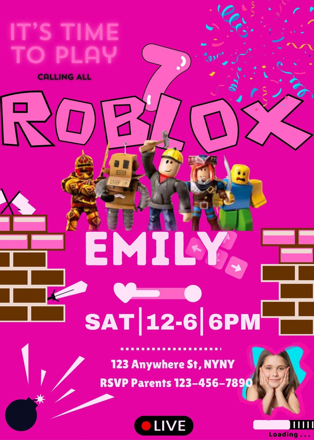 Roblox Birthday Party Editable Invitation, Roblox Birthday Flyer, Game ...