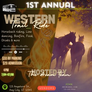 Western Party Flyer, Trial Ride Cowboy Template, Country Party Flyer ...