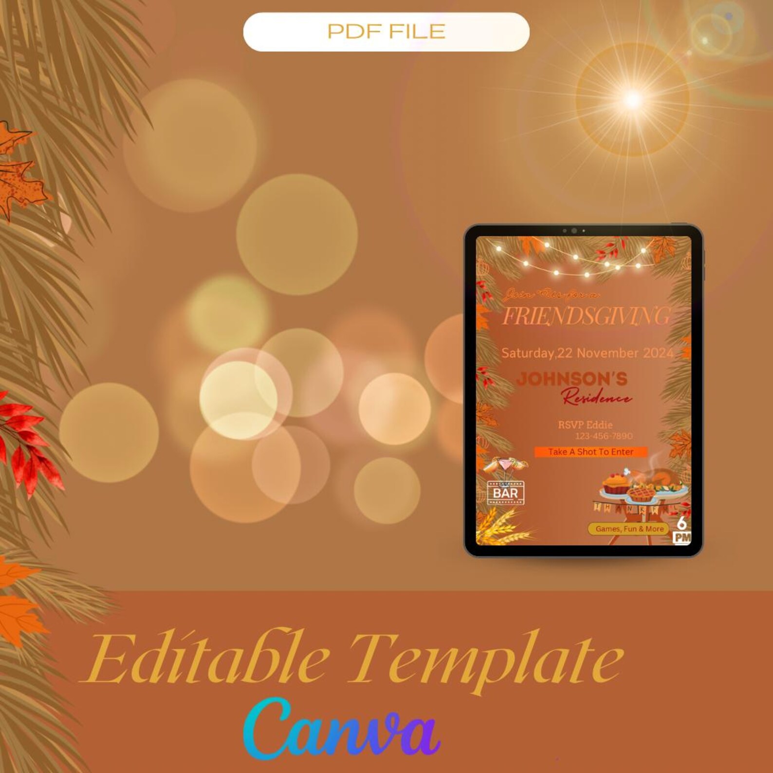 Friendsgiving Editable Flyer, Friendsgiving Party Invitation ...