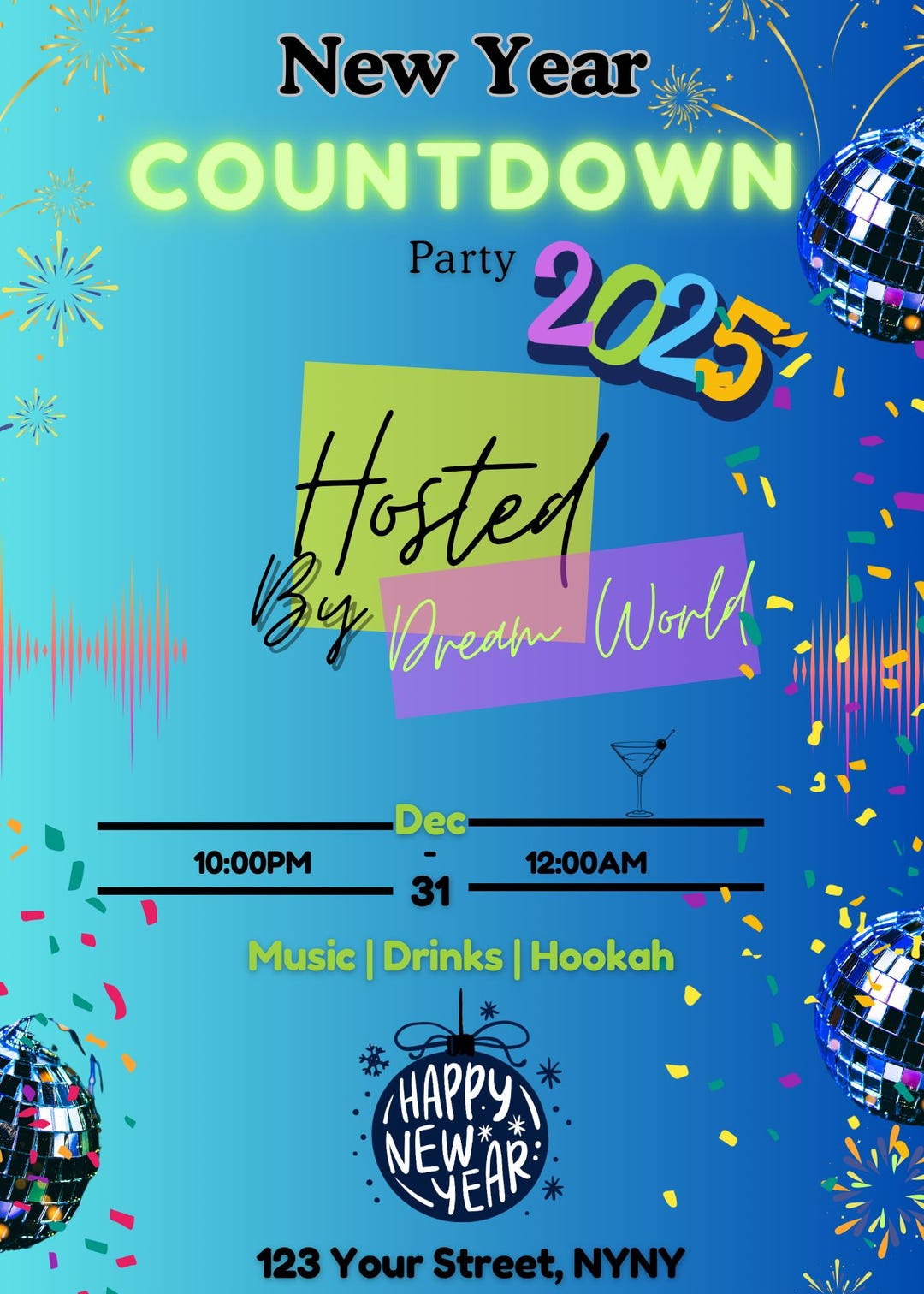 NYE Countdown Party Invitation, New Year Ball Drop Party Template, Nyes ...