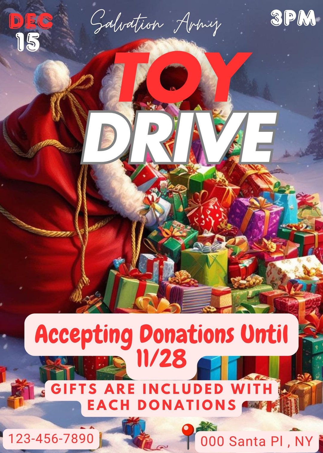 Christmas Toy Drive Editable Template, Holiday Flyer, DIY Event Flyer ...