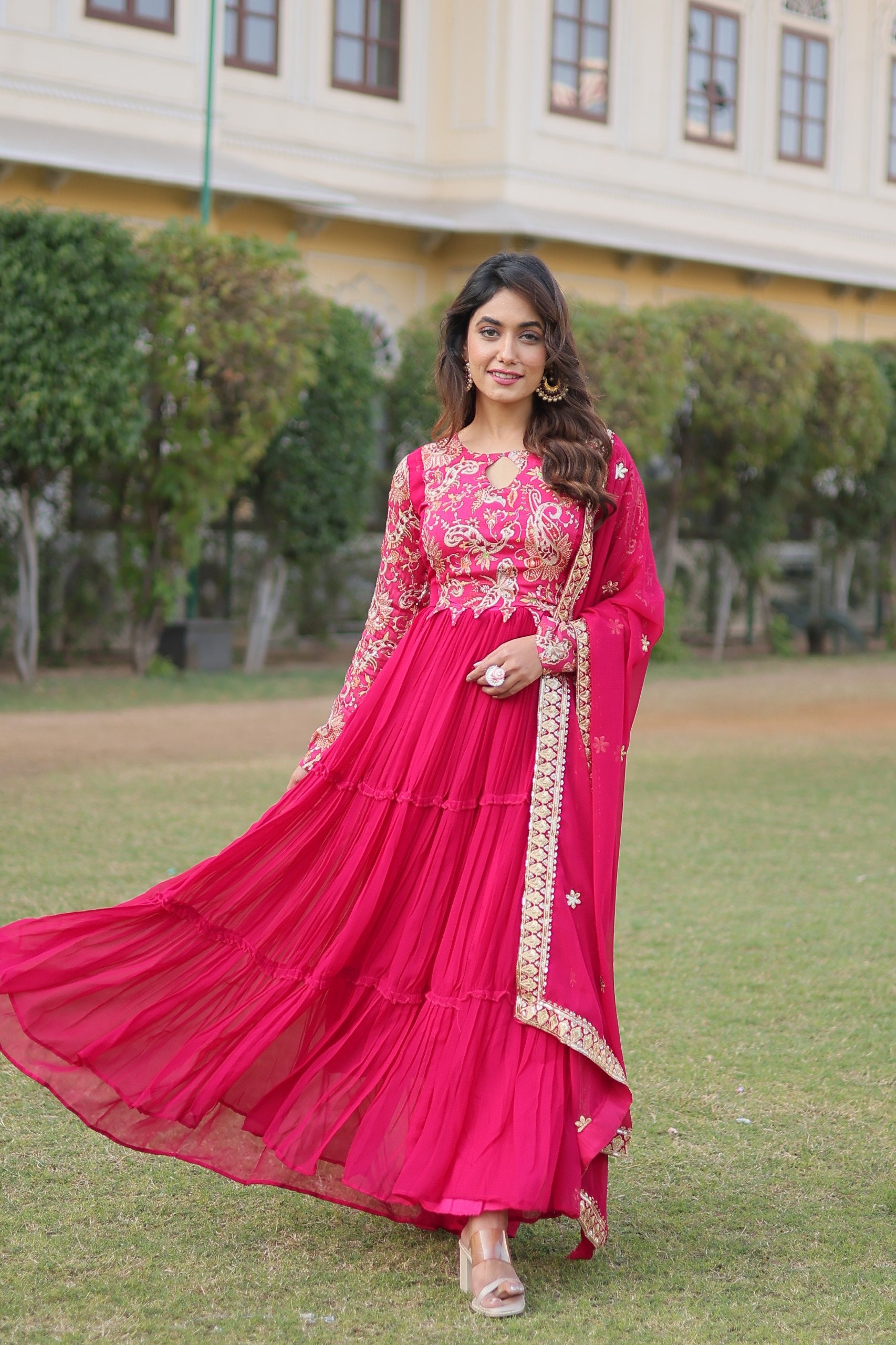 Party Wear Elegant Frilled Gown Collection With Dupatta for Women ...