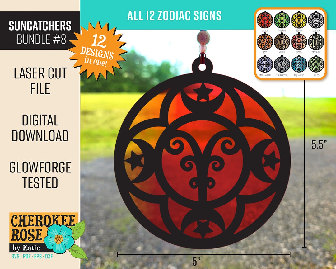 Sun Catcher Design Bundle #8 - Zodiac Sign Suncatchers - Star Sign Svg ...