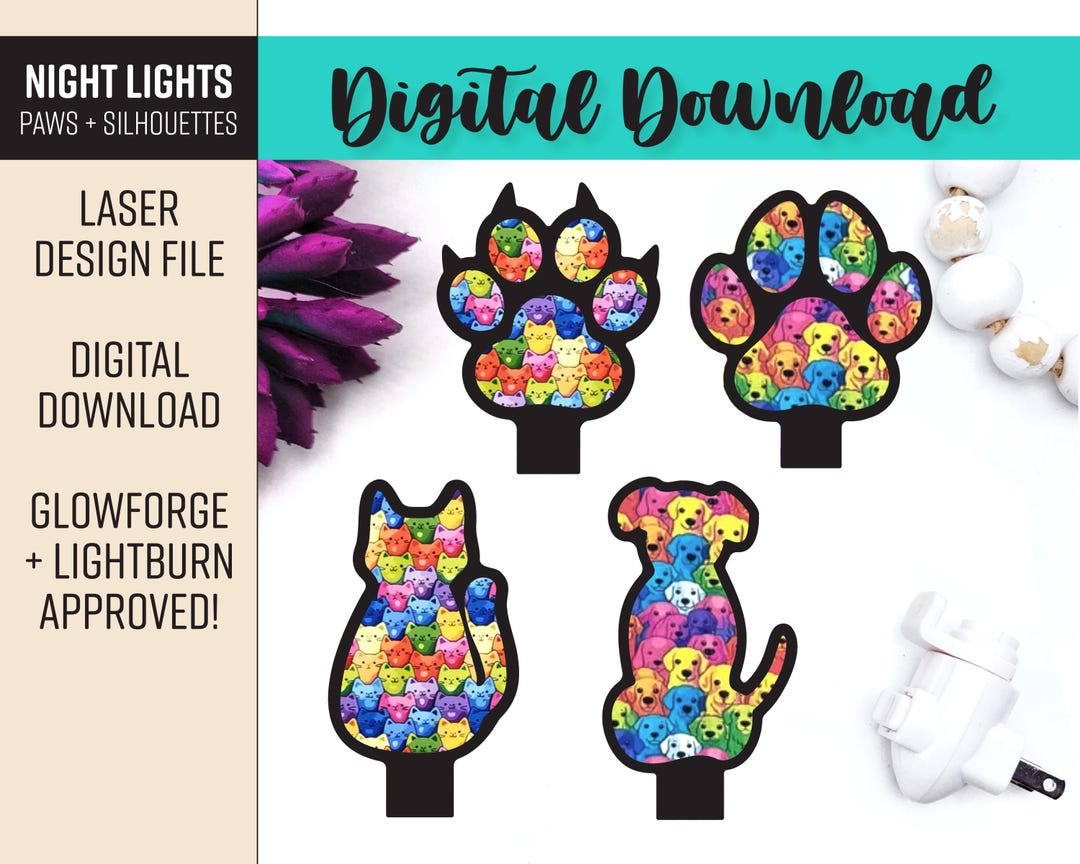 Dog & Cat Paw Night Light SVG Bundle - Laser Cut File (digital File ...