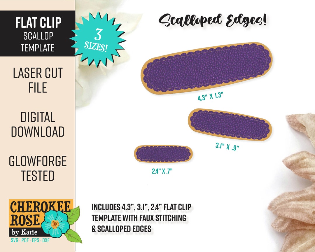 Flat Hair Clip Scallop Template Design - Faux Stitching - 3 Sizes ...