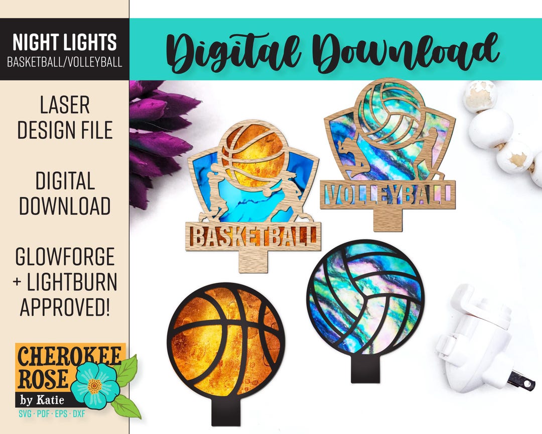 Sports Night Light Laser Cut File: Volleyball & Basketball SVG (digital ...