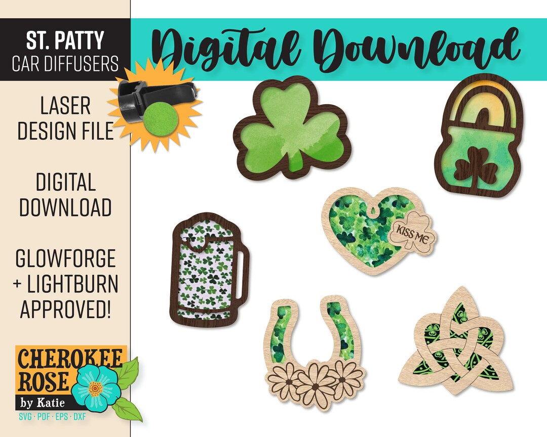 St. Patrick's Day Car Vent Clip Diffusers - Shamrock Irish Lucky Svg - Digital Laser File - PDF ...
