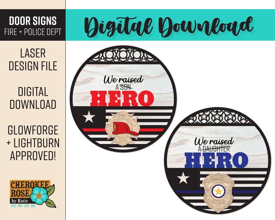 First Responder Door Sign SVG Bundle: Fire & Police Laser Cut File ...