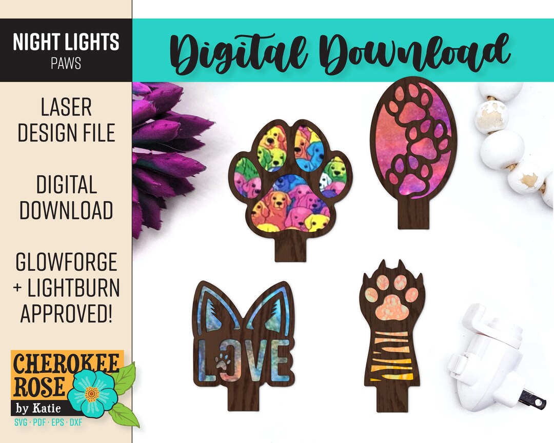 Paw Night Light Laser Cut File: Dog & Cat Paws SVG (digital File Only ...