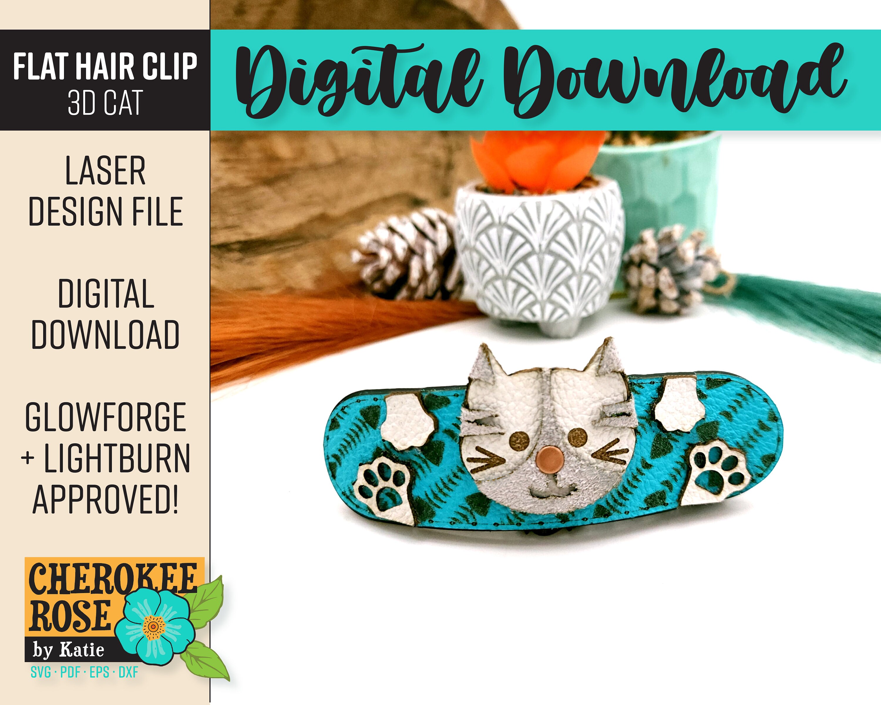 3D Cat Hair Clip SVG: Laser Cut File, Kitty Barrette (digital File) - Etsy