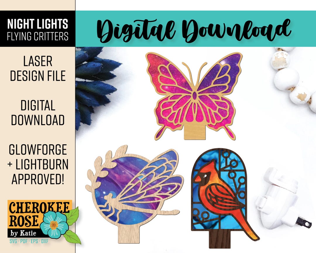 Laser Cut Night Light SVG Bundle: Butterfly, Dragonfly, Cardinal ...