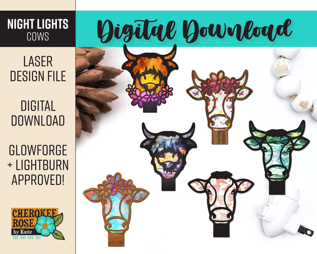 Cow Night Light Laser Cut File Bundle – SVG, PDF (digital File Only) - Etsy