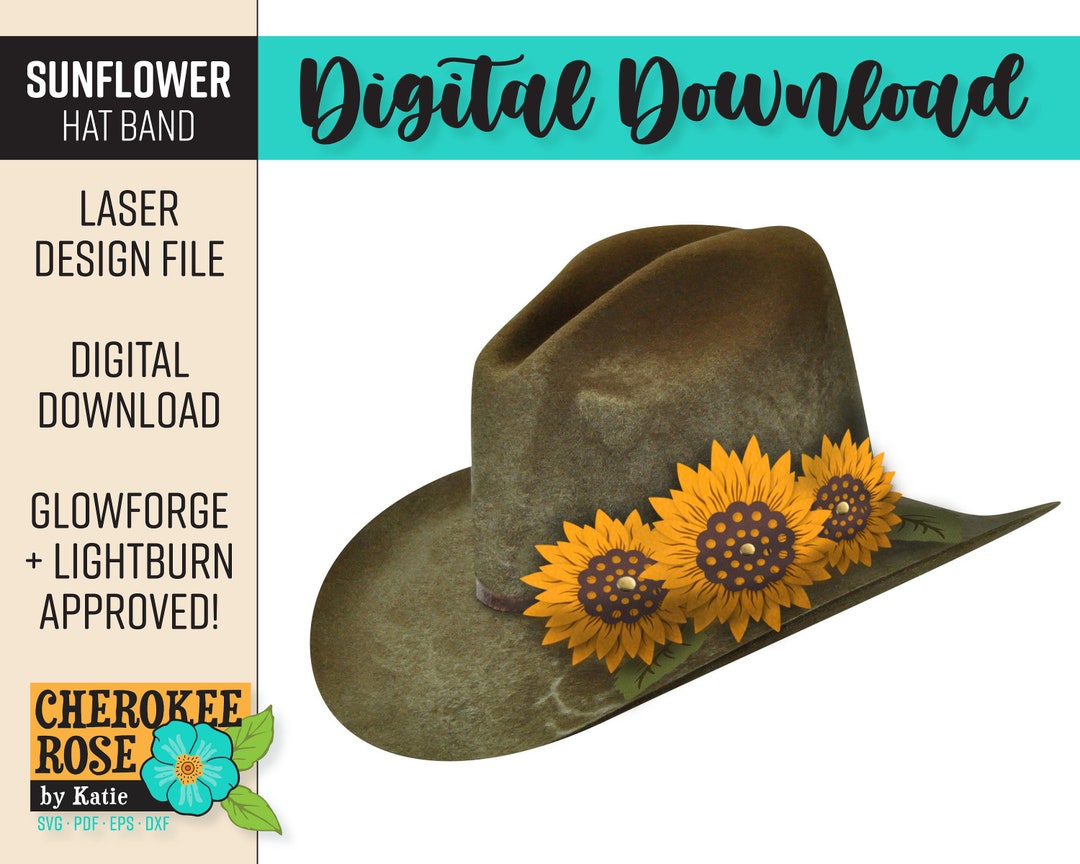 Sunflower Hat Band Design File- Adjustable Hat Band - No Sew Leather ...
