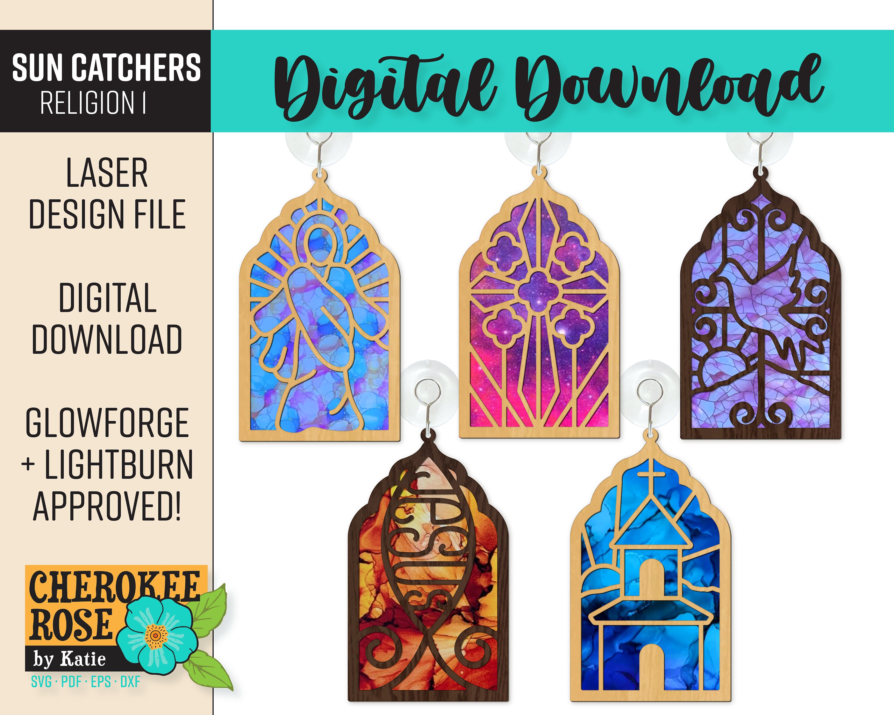 Christian Sun Catcher Laser Cut File: Stained Glass Crosses (digital ...