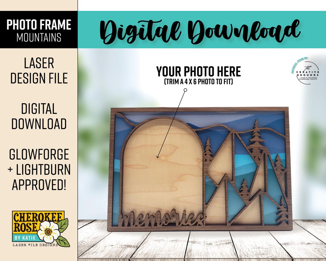 Mountain Photo Frame SVG: Layered Laser Cut File (PDF, SVG) - Etsy
