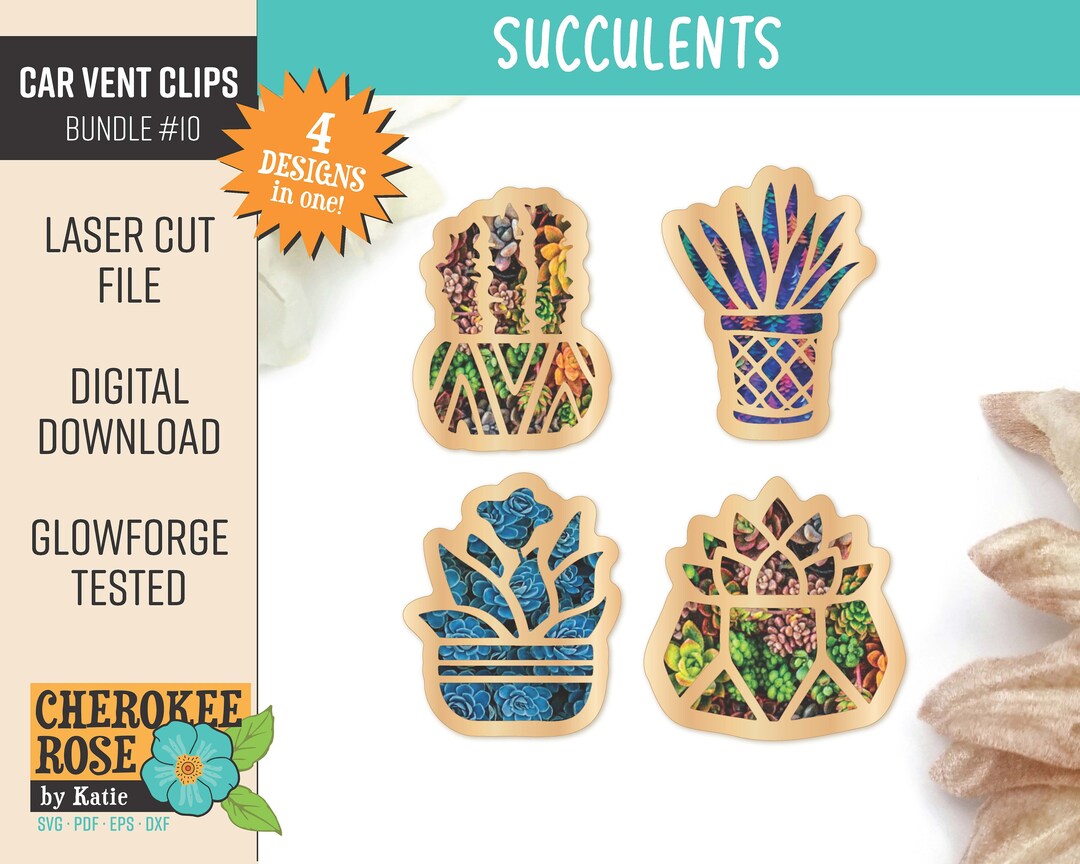 Succulent Car Vent Clip Diffuser Laser Cut File (PDF, SVG) - Etsy